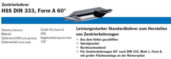 DIN 333 A Zentrierbohrer, geschliffen HSS - geschliffen - bei ...